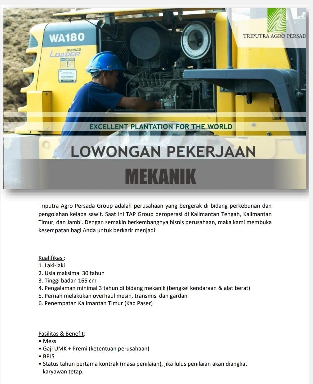 Loker PT Triputra Agro Persada (Khusus Kelas XII) – BKK SMK ...